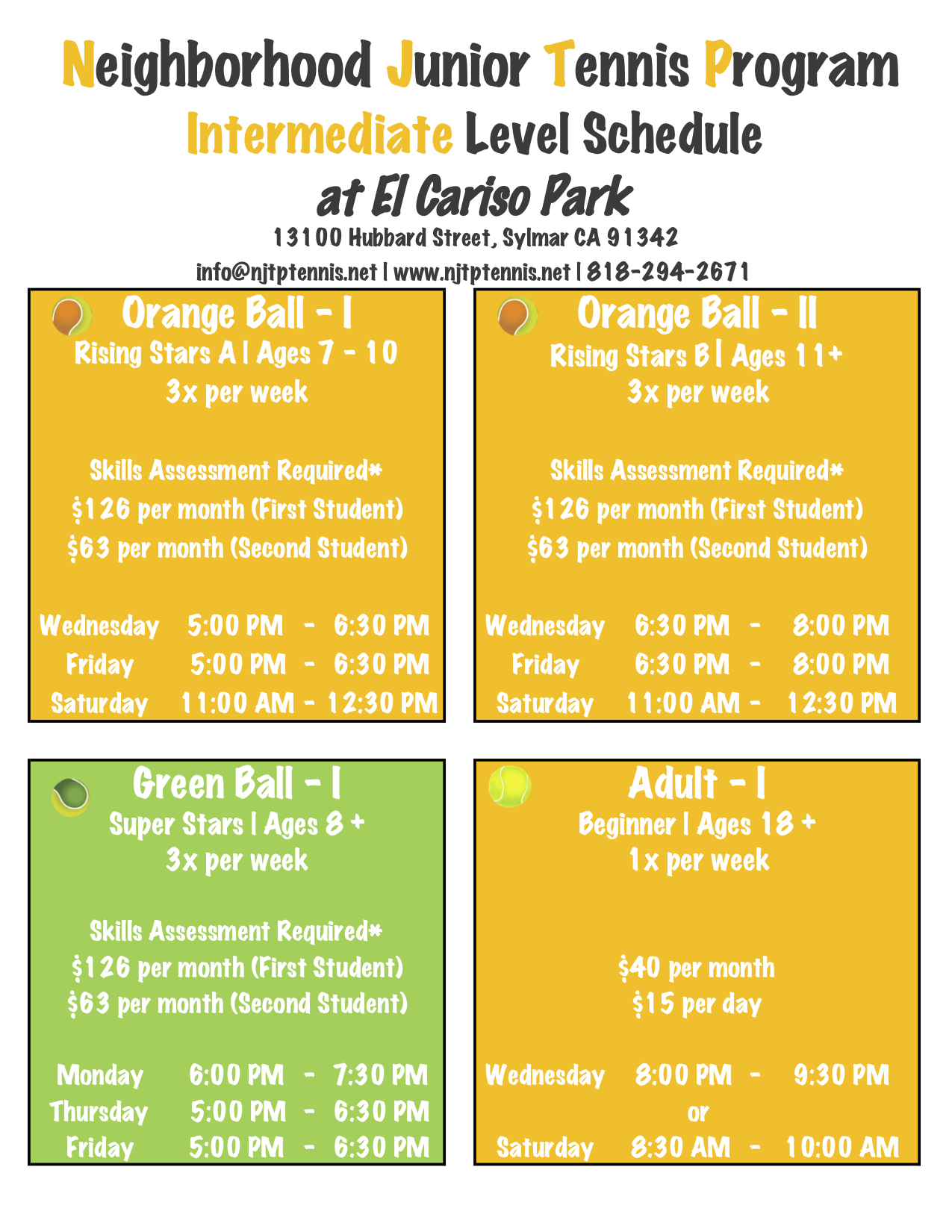 Intermediate Levels – Neighborhood Junior Tennis Program